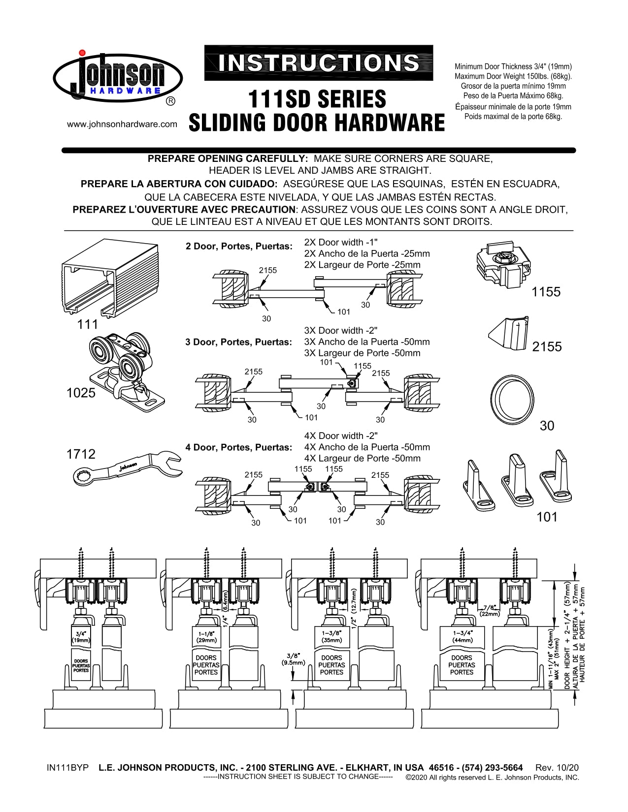 Sliding Closet Bypass Door with Hardware | 3-Panels Wooden Solid Doors ...