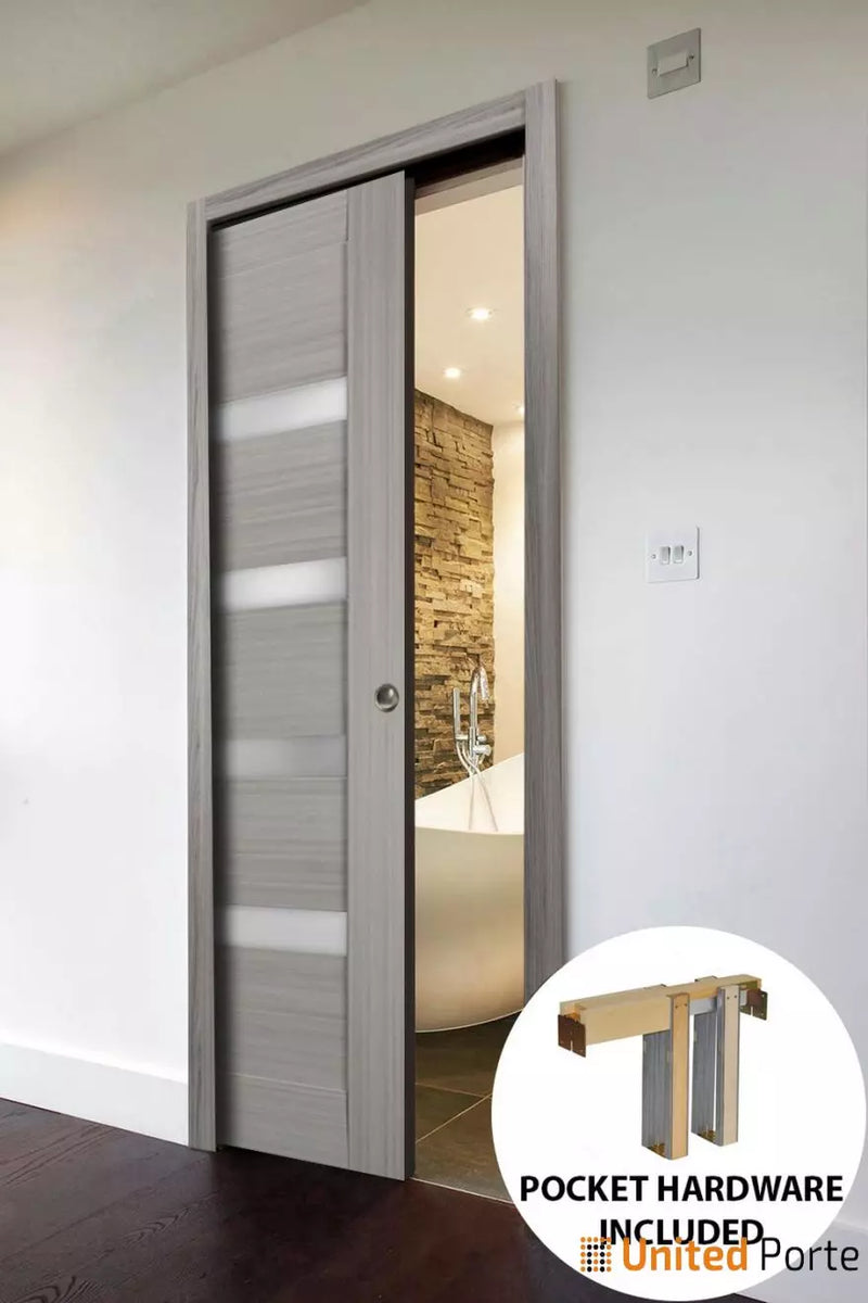 Panel Lite Pocket Door with Frosted Glass | Solid Wood Interior Pantry ...
