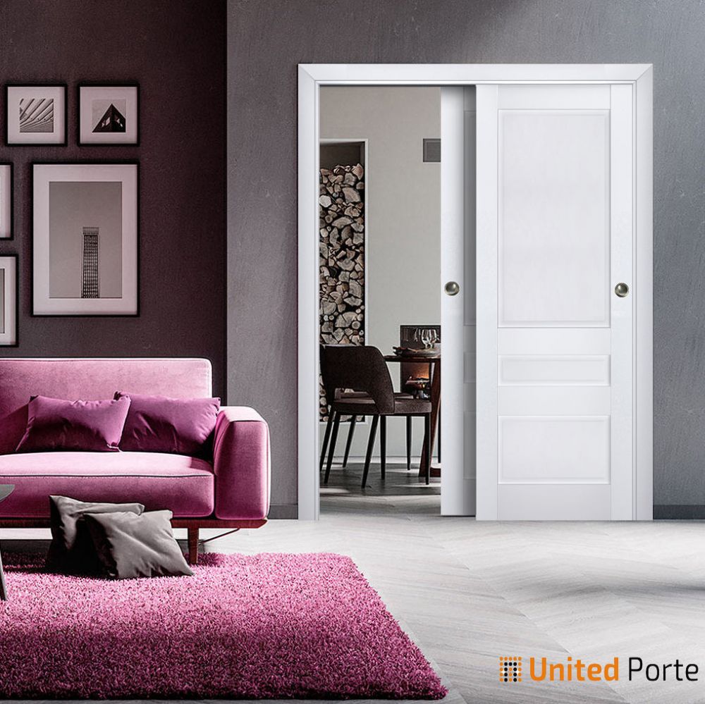 Sliding Closet Bypass Door with Decorative Panels | Wood Solid Bedroom ...