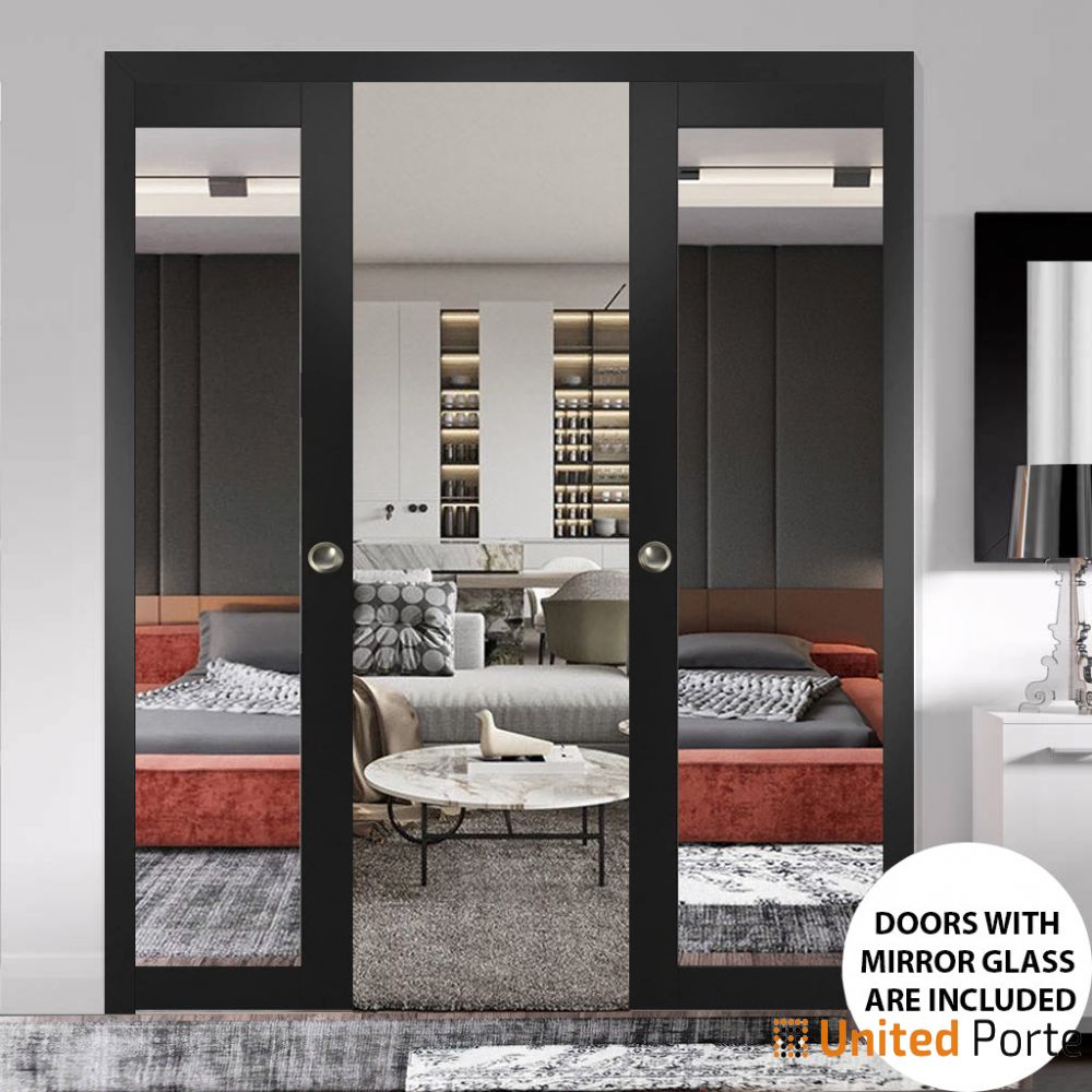 Sliding French Pocket Door with Mirror | Solid Wood Interior Bedroom ...