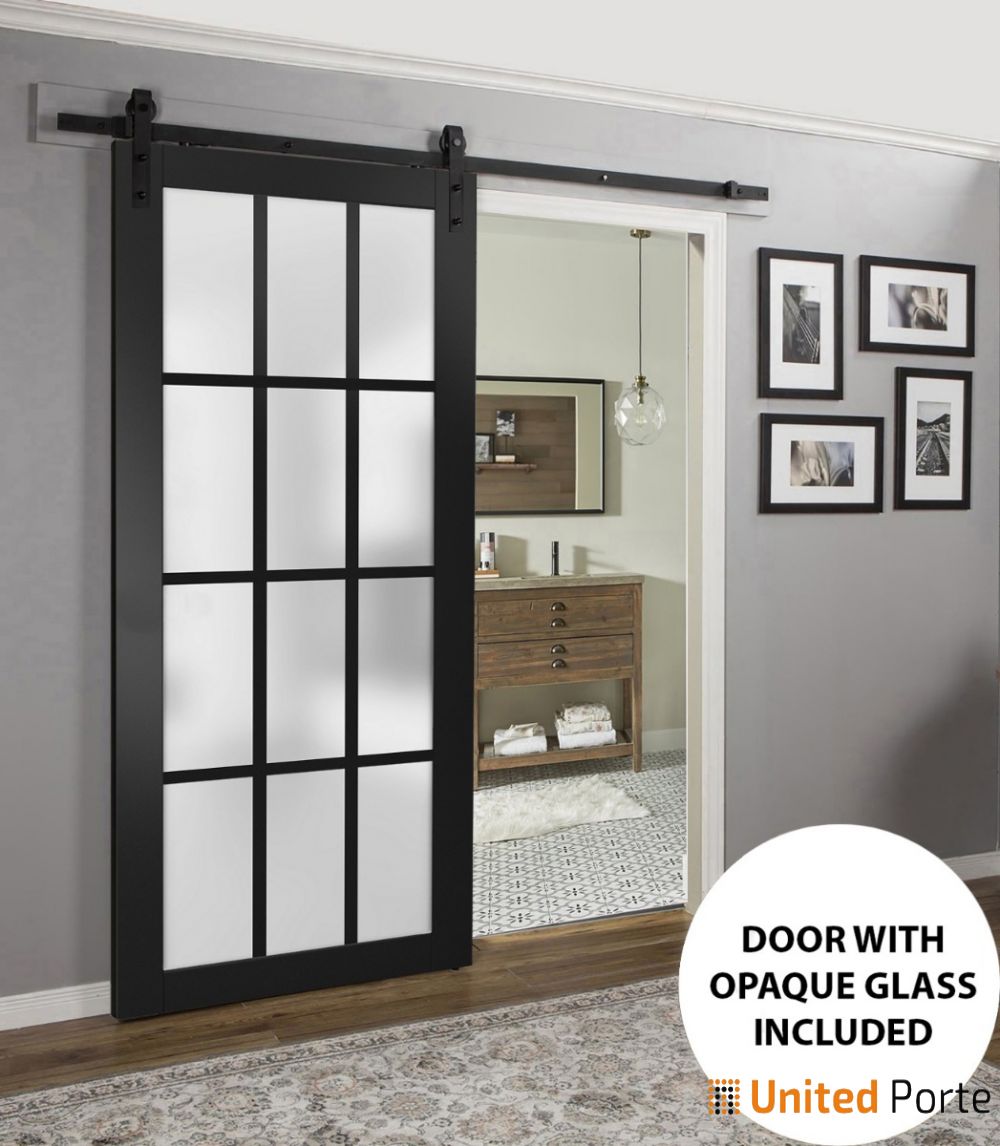 Sturdy Barn Door with 12 lites Frosted Glass | Solid Panel Interior ...
