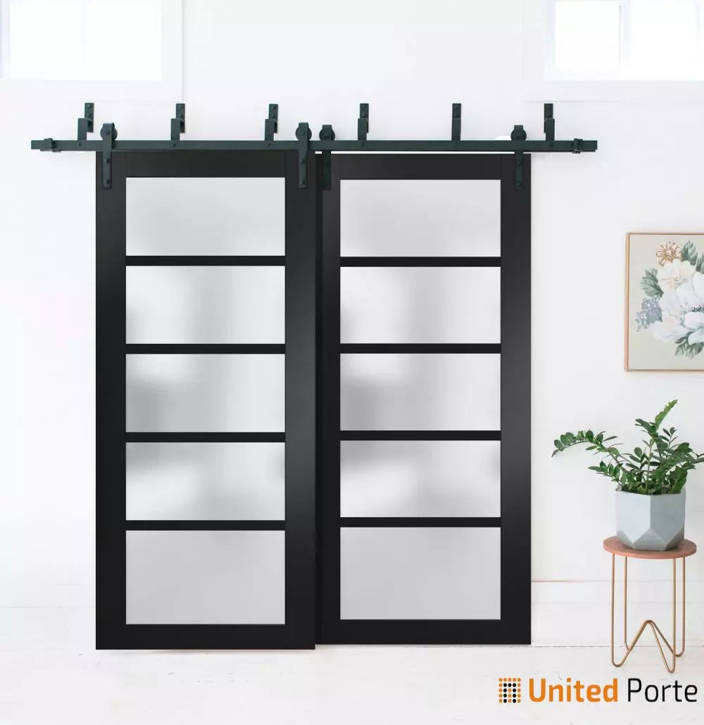 Barn Bypass Doors with Frosted Opaque Glass | Solid Panel Interior ...