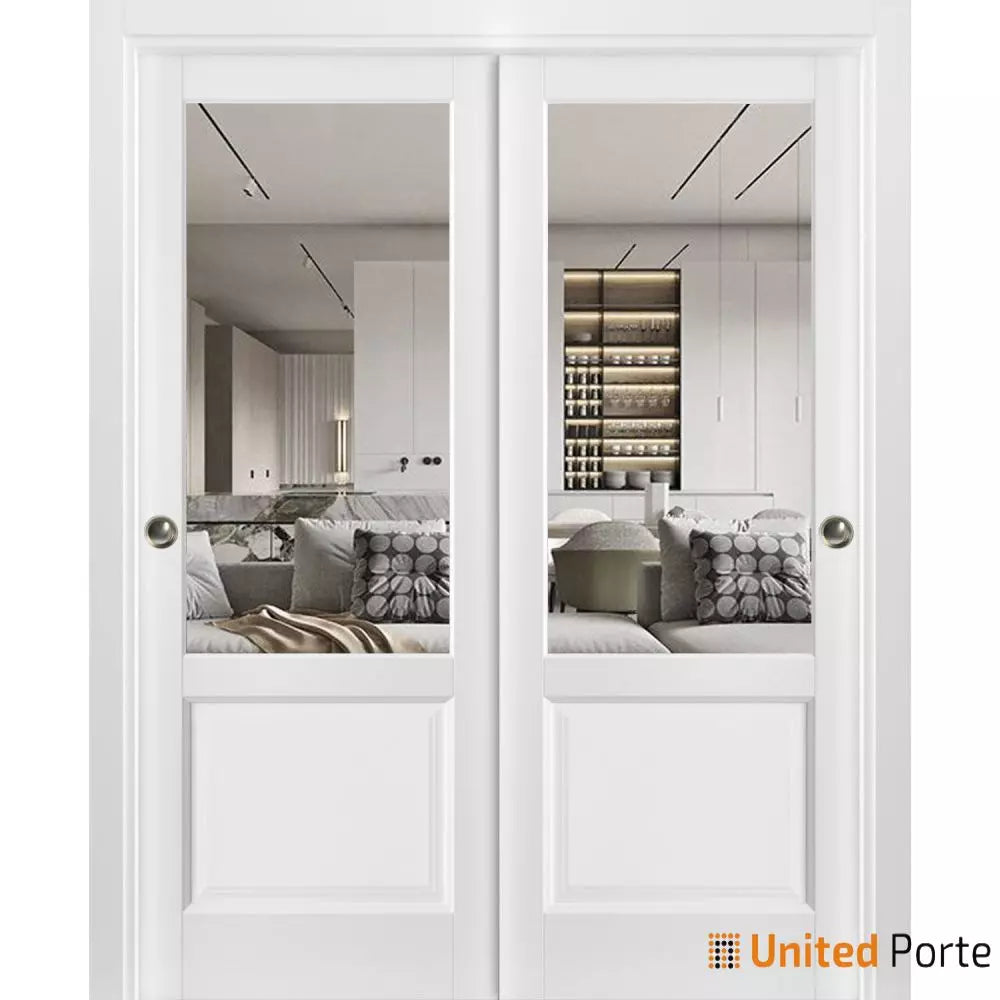 Sliding Closet Bypass Doors with Clear Glass | Wood Solid Bedroom ...