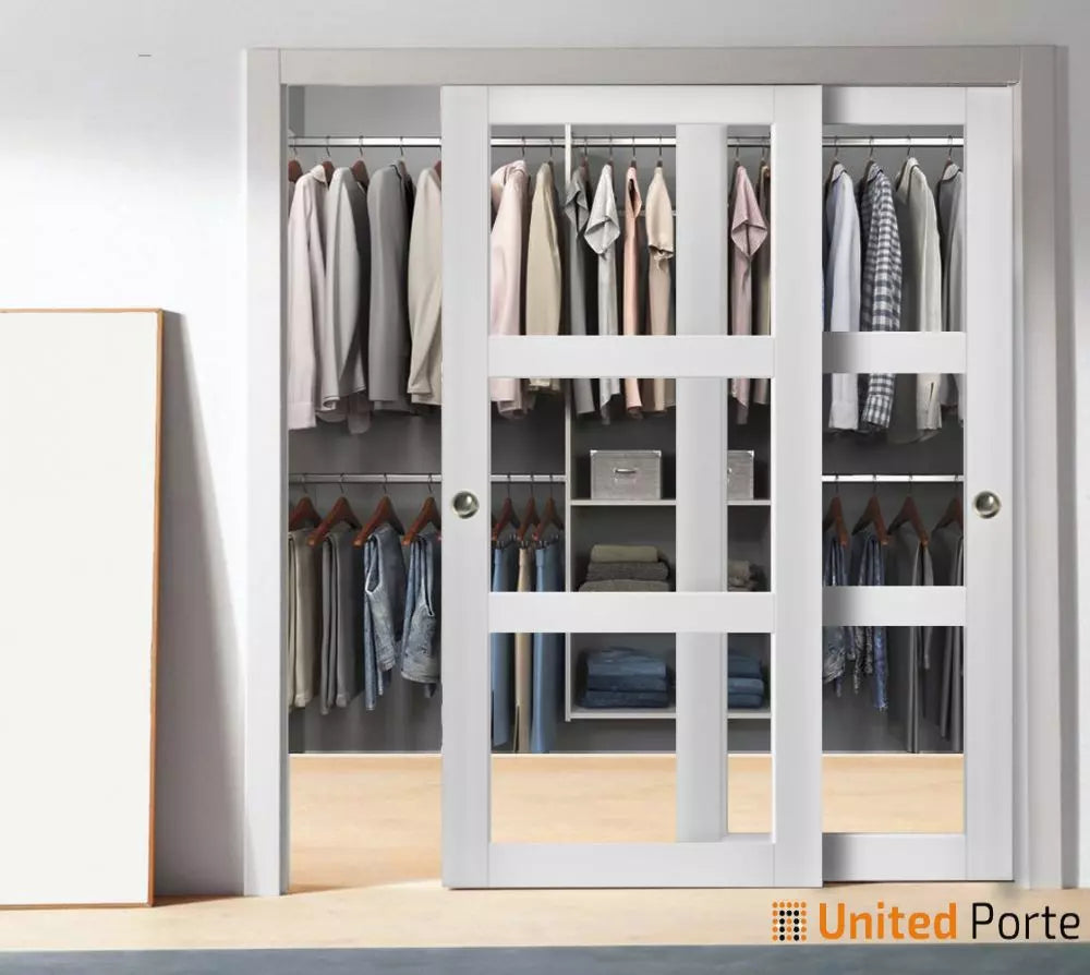 Sliding Closet Bypass Door with Clear Glass | Wood Solid Bedroom ...