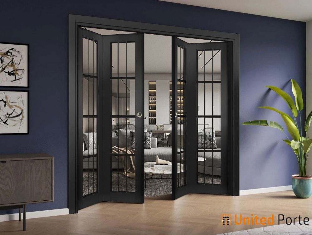 Sliding French Closet Bi-fold Door with Clear Glass | Wood Solid ...