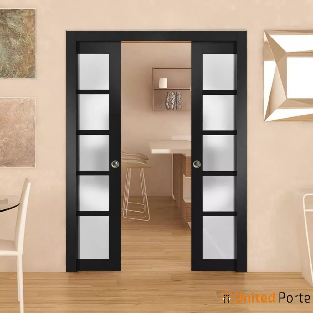Sliding French Pocket Door with Frosted Opaque Glass | Solid Panel ...
