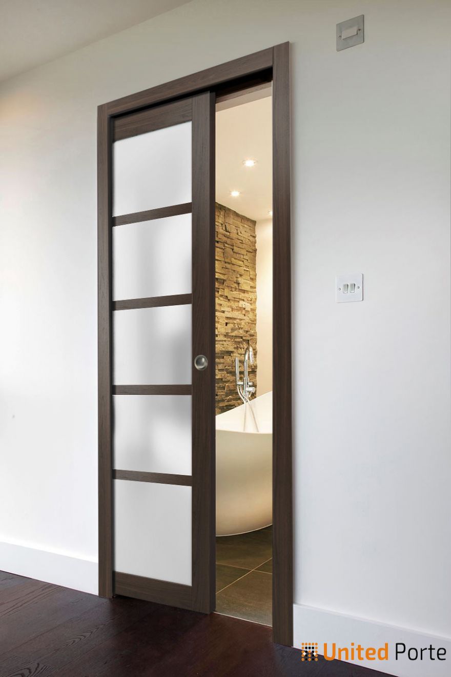 Sliding French Pocket Door with Frosted Opaque Glass | Solid Panel ...