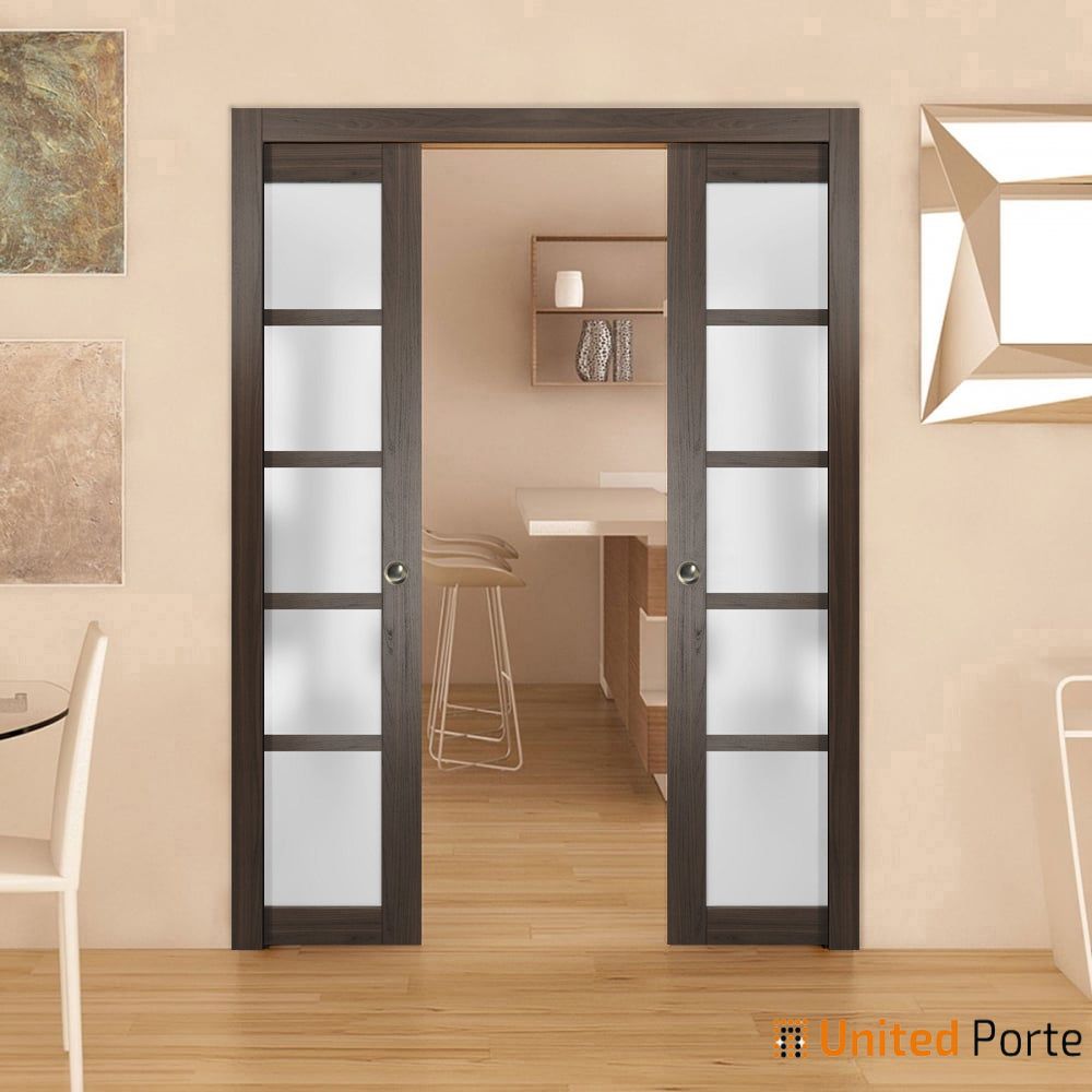 Sliding French Pocket Door with Frosted Opaque Glass | Solid Panel ...